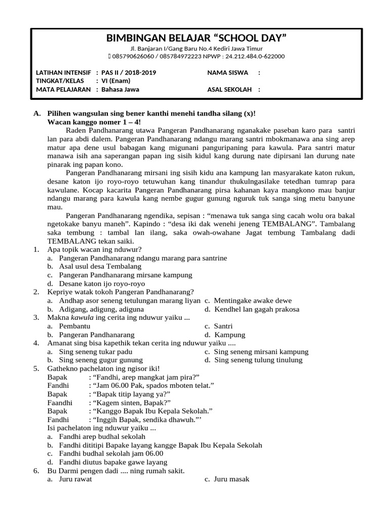 BHS Jawa Pas 2 TH 2019 | PDF