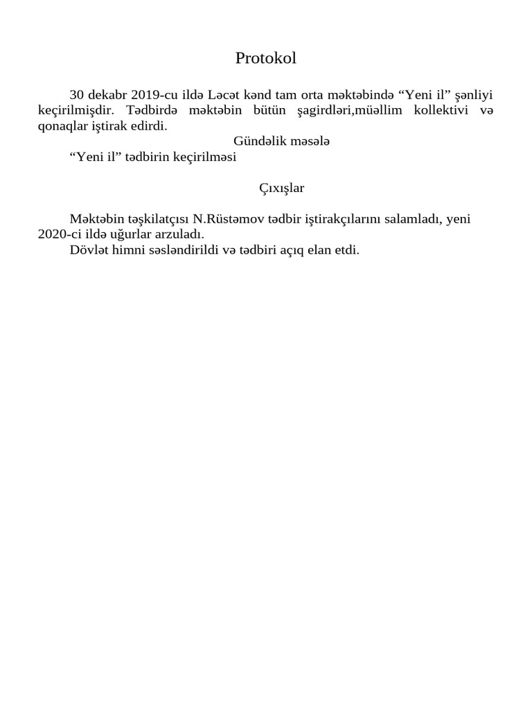 Protokol Yeni Il Şənliyi | PDF
