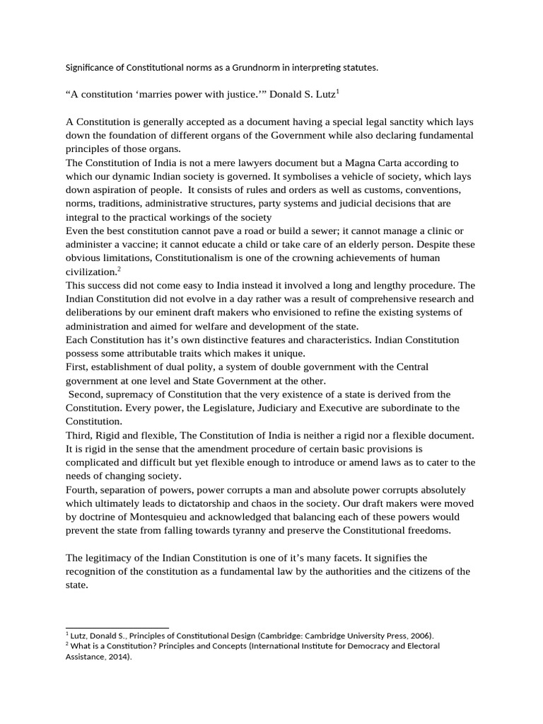 Significance of Constitutional norms as a Grundnorm in interpreting ...