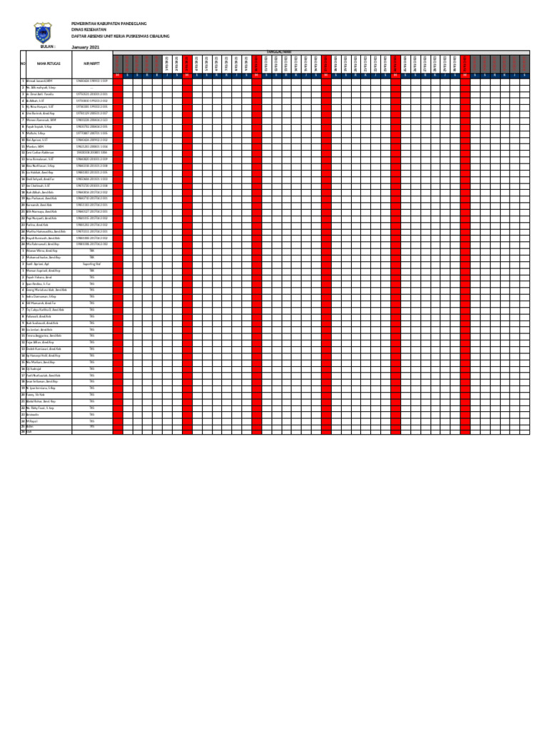 003 MASTER_ABSENSI_ JADWAL 2021 | PDF