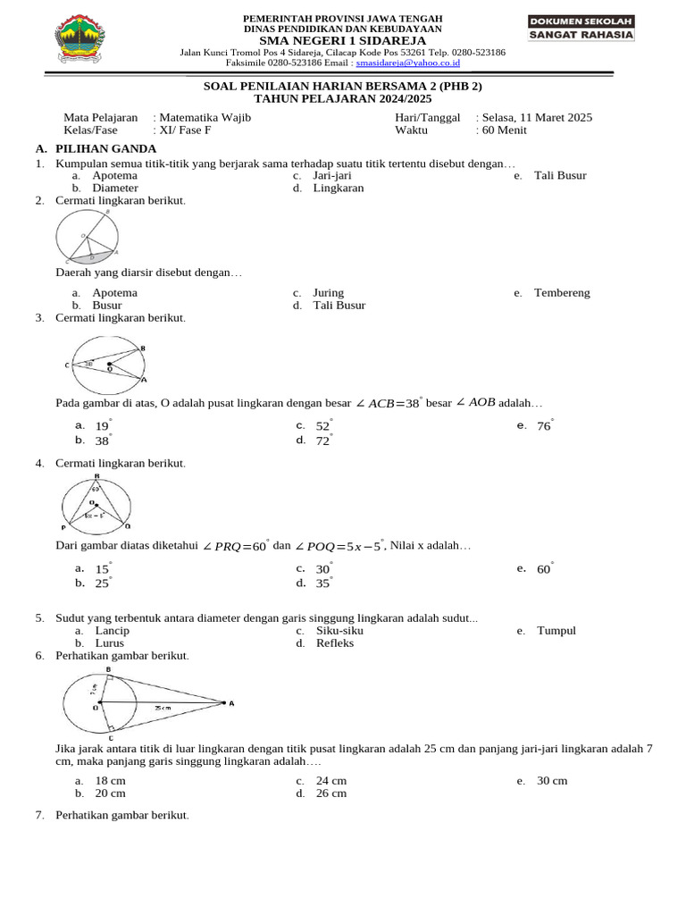 SOAL PHB 2 MATEMATIKA WAJIB KELAS XI | PDF