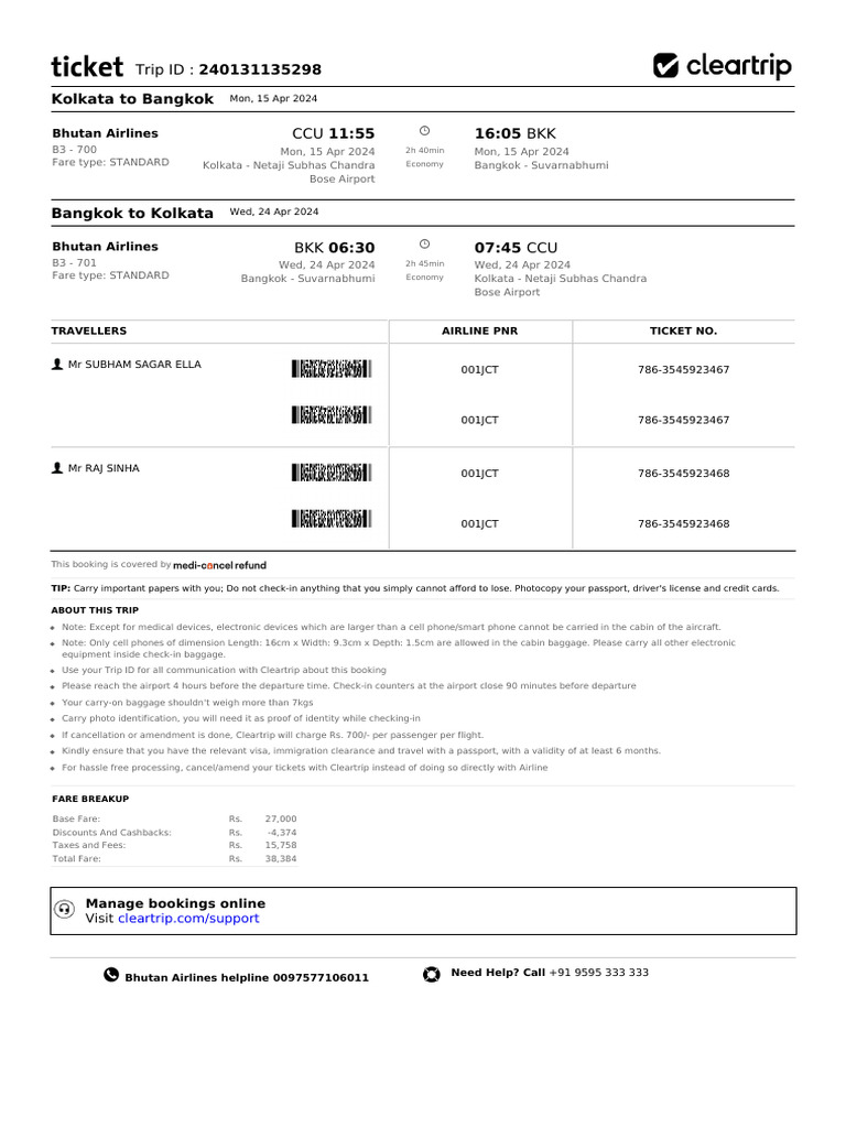 Cleartrip Flight E-Ticket | PDF | Identity Document