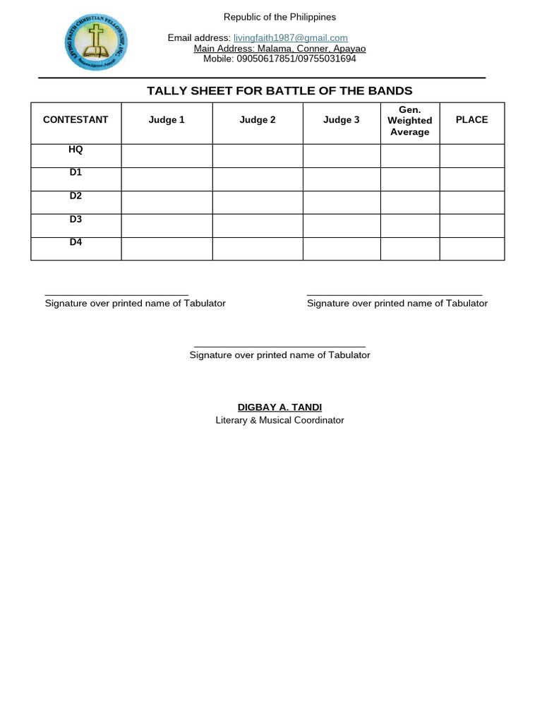 Tally Sheets for Local Competitions | PDF