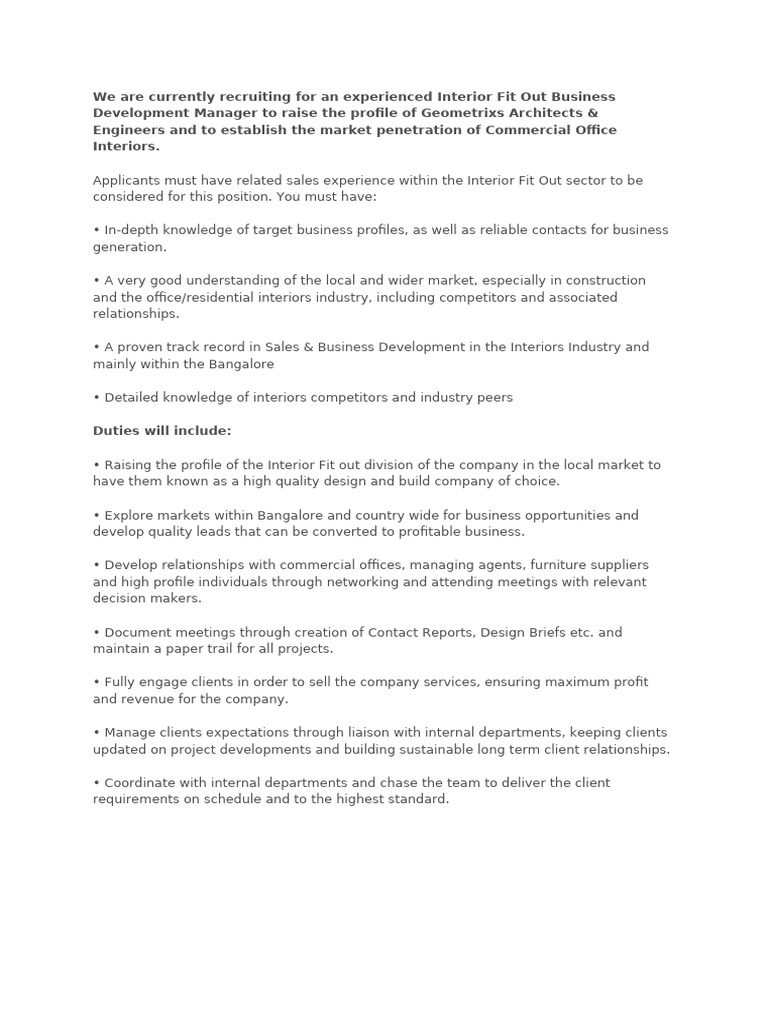 Buiness Development Manager Job Description | PDF