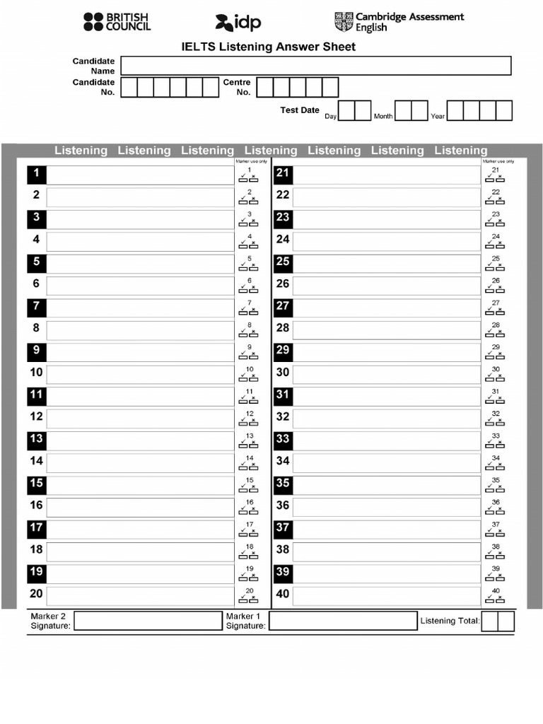 Answer Sheet Listening | PDF