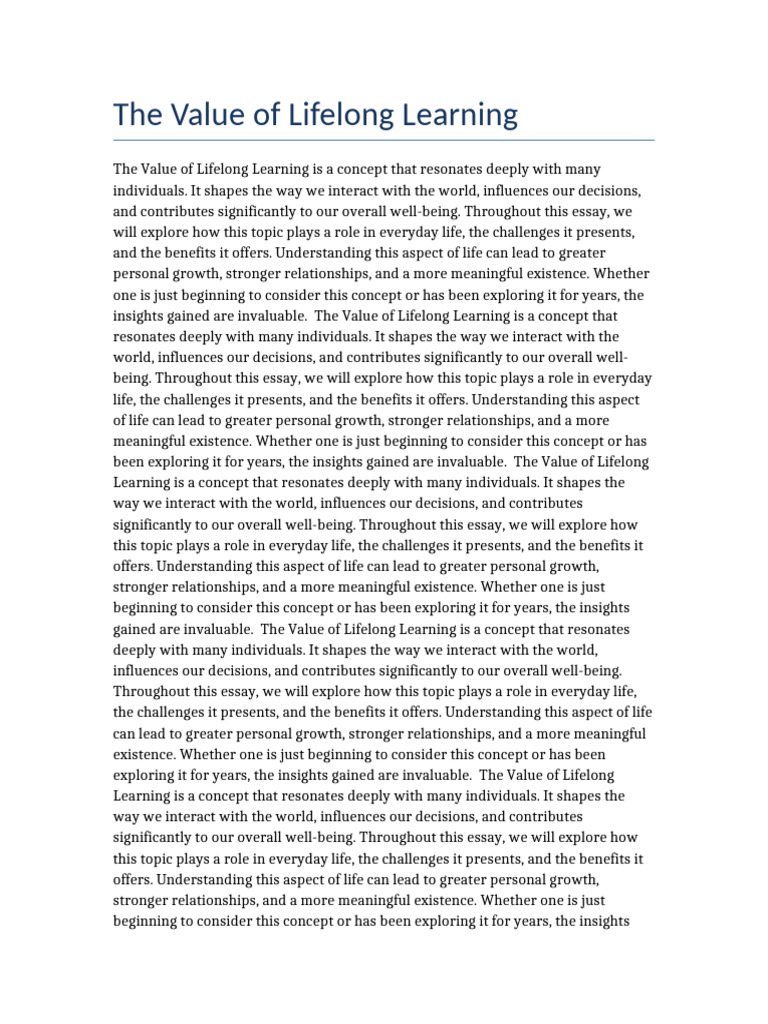 Essay 6 The Value of Lifelong Learning | PDF | Learning | Personal Development