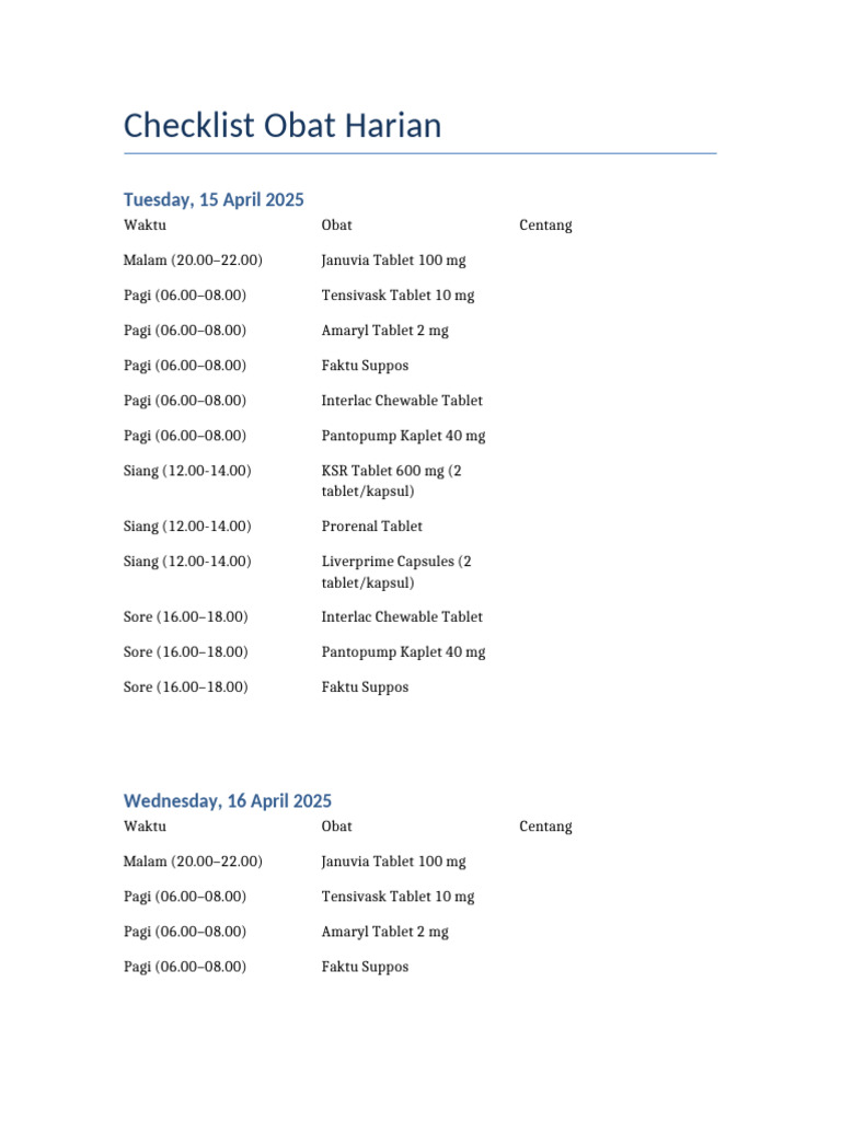 Checklist Obat Harian | PDF