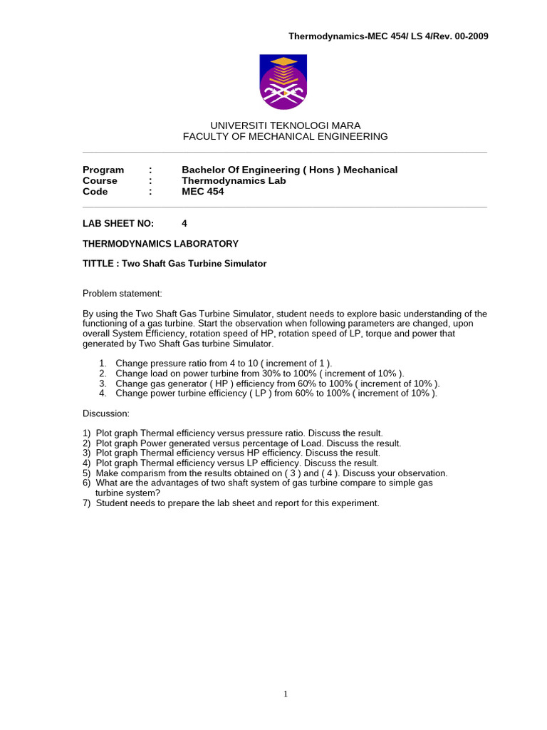 LS4 - Two Shaft Gas Turbine Simulator | PDF | Turbine | Gas Turbine