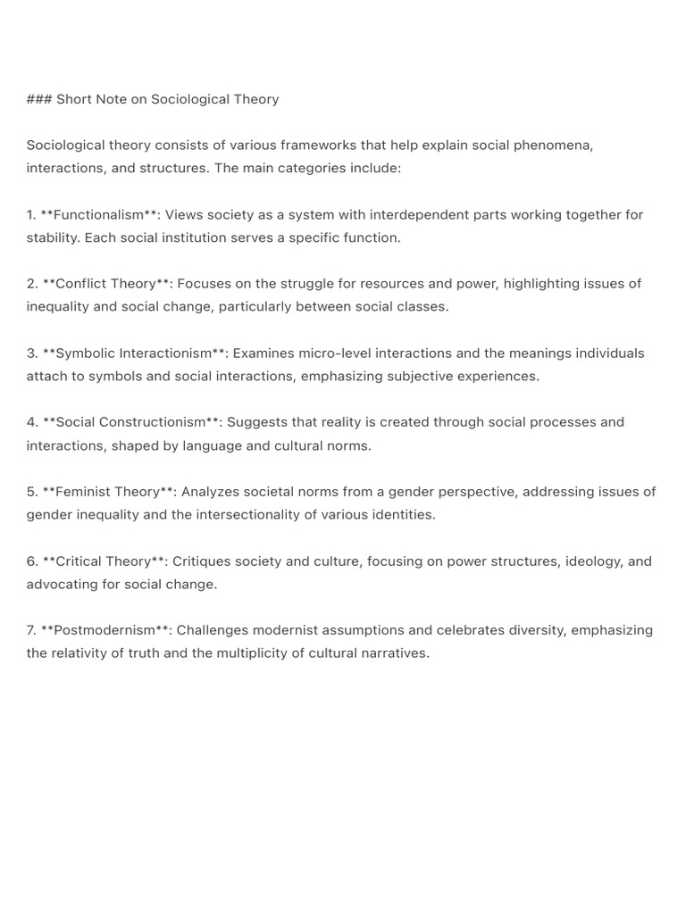 Short Note On Sociological Theory | PDF
