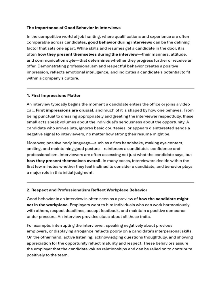 The Importance of Good Behavior in Interviews | PDF | Body Language ...