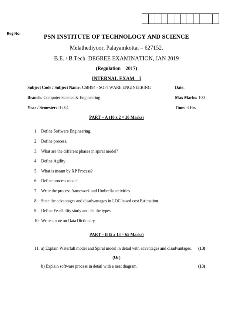 CS6403 - Se - Internal - Exam - 1 - QP - Jan 2019 | PDF | Software Development Process ...