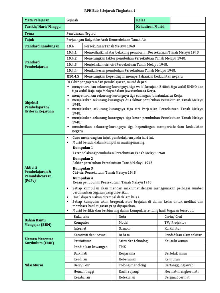 E-RPH Bab 5 Sejarah Tingkatan 4 | PDF
