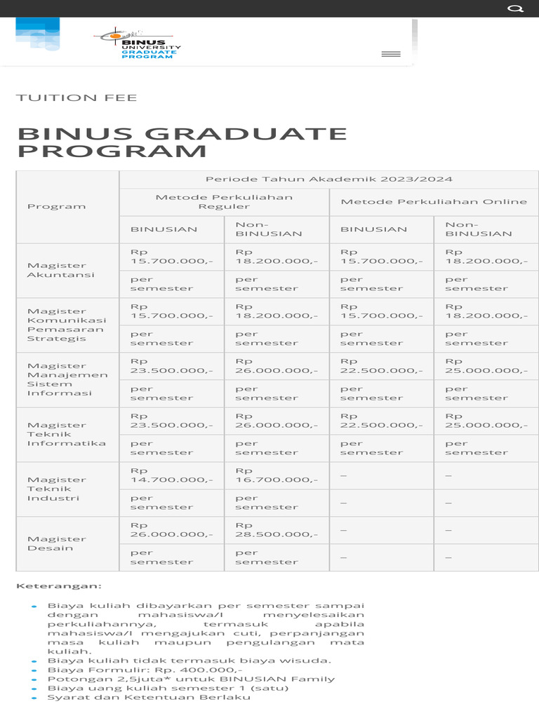 Tuition Fee - Graduate Program | PDF