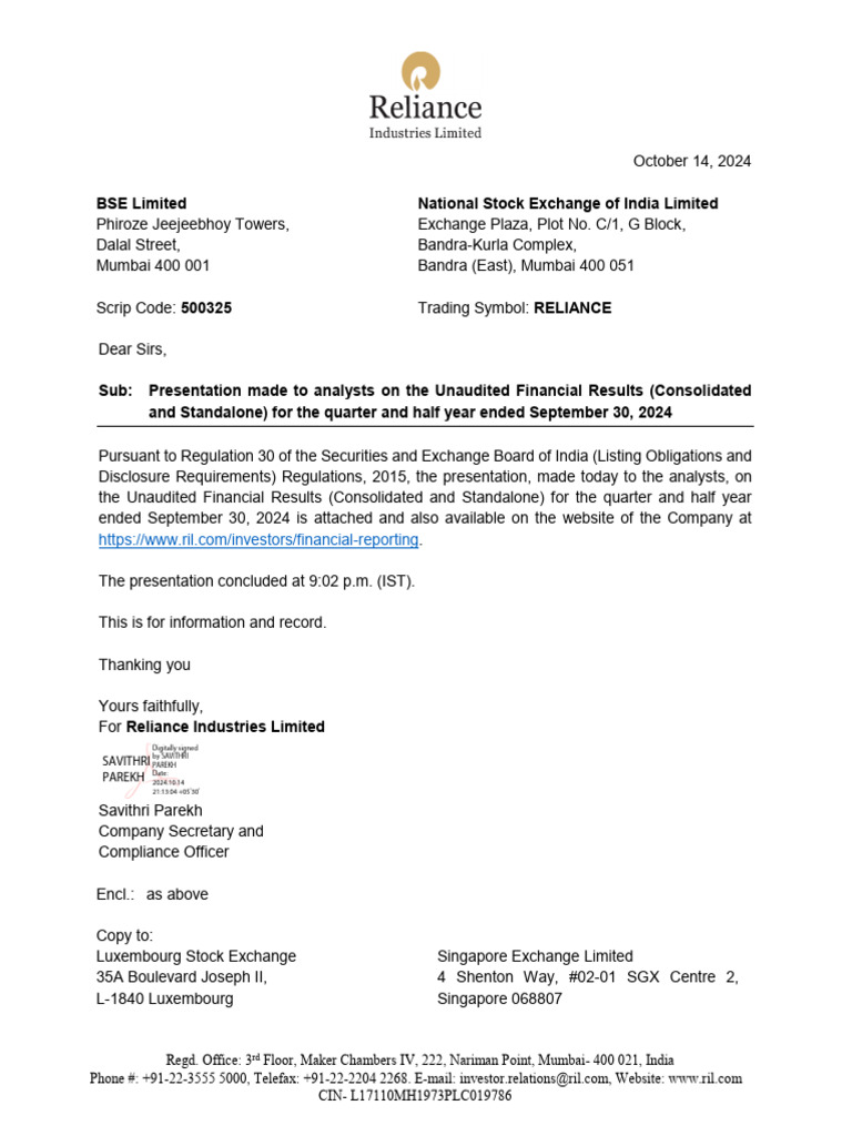 Reliance Industries Presentation - Oct 2024 | PDF | Artificial ...