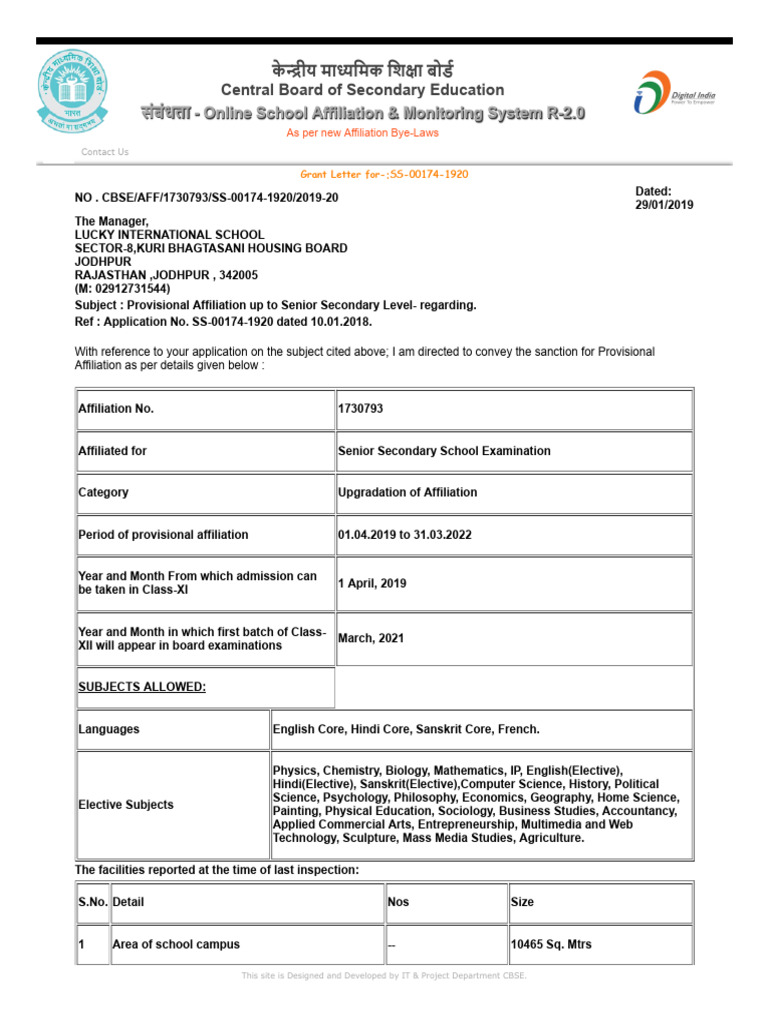 2. Affiliation Sr. Sec. Grant Letter | PDF | Schools