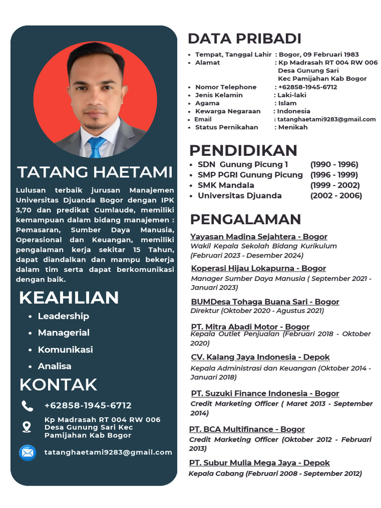 CV Dan Lamaran Tatang (1) | PDF
