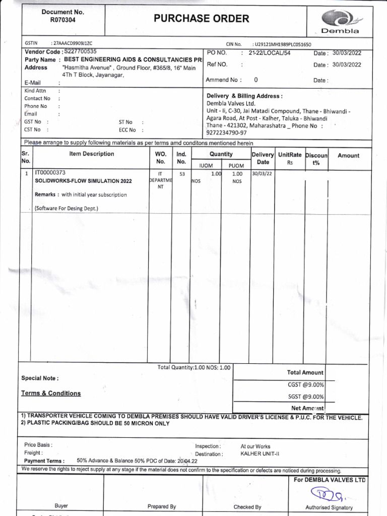 Invoice - SolidWorks Flow Simulation 2022 | PDF