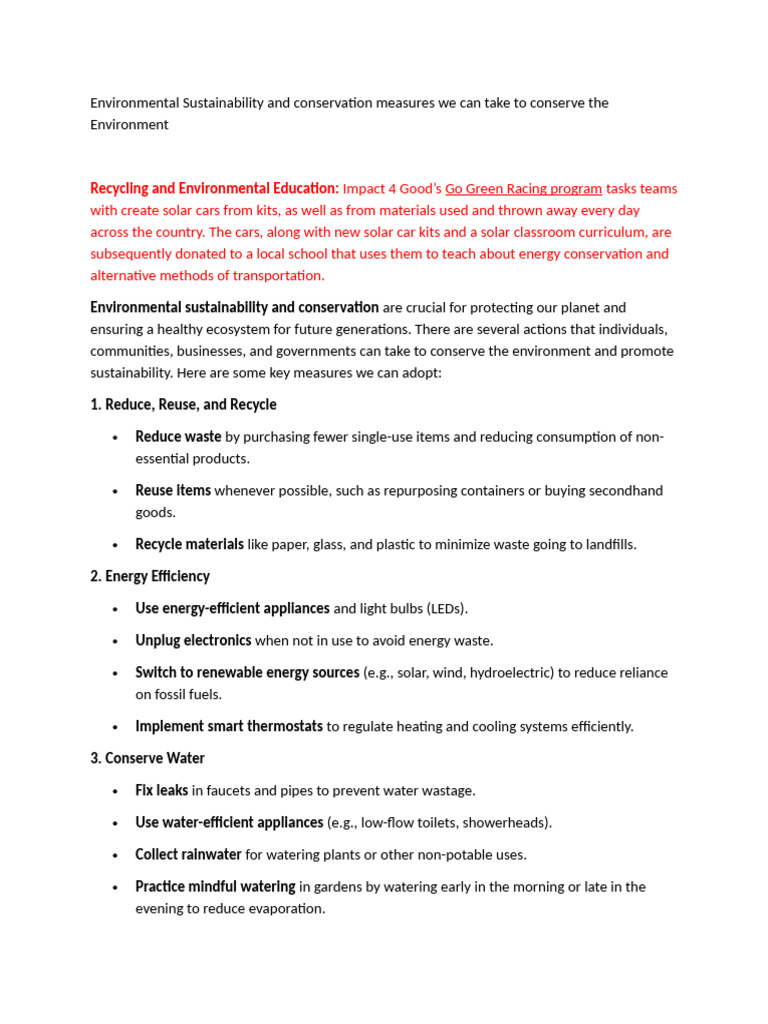 Environmental Sustainability and Conservation Measures We Can Take To ...