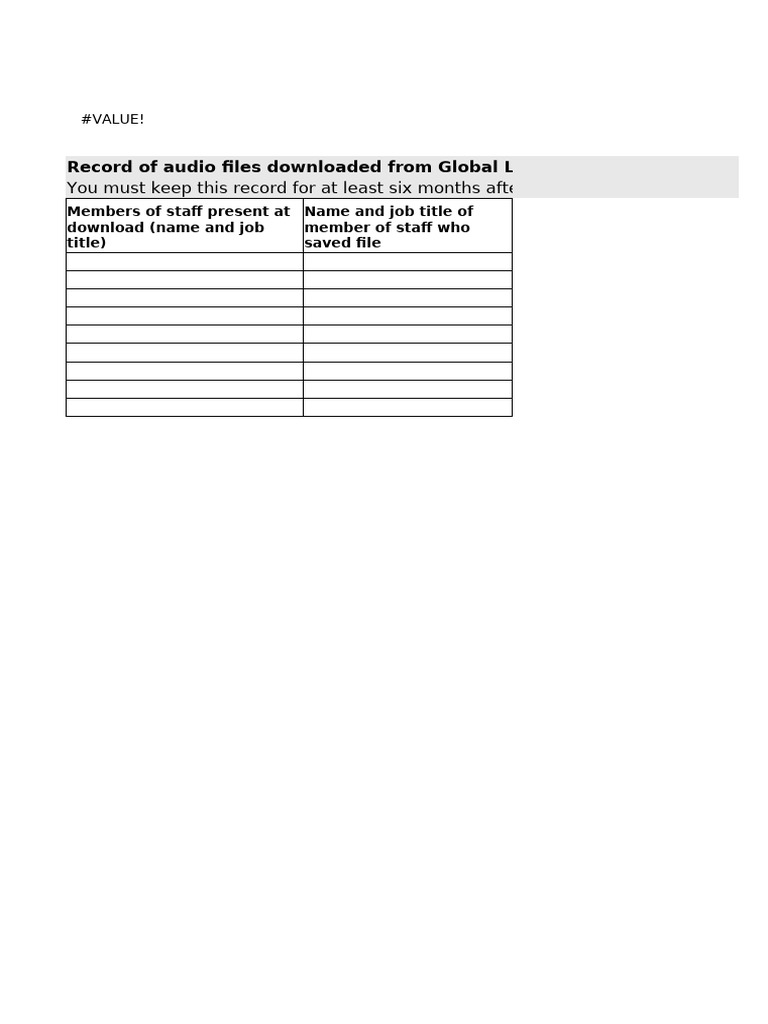 Centre Log For Schools To Record File Downloads and Locations | PDF