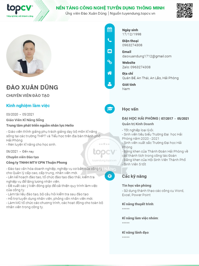 Dao Xuan Dung TopCV - VN 211124.135327 | PDF