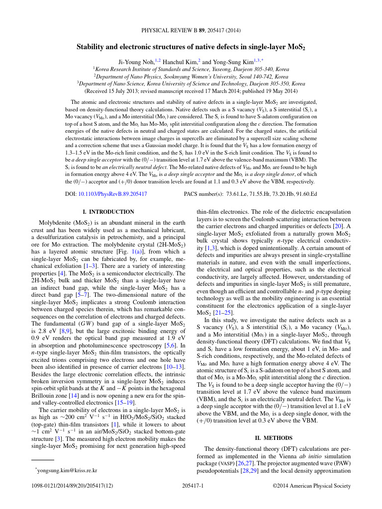 Native Defects in Single-Layer MoS2 | PDF | Doping (Semiconductor ...
