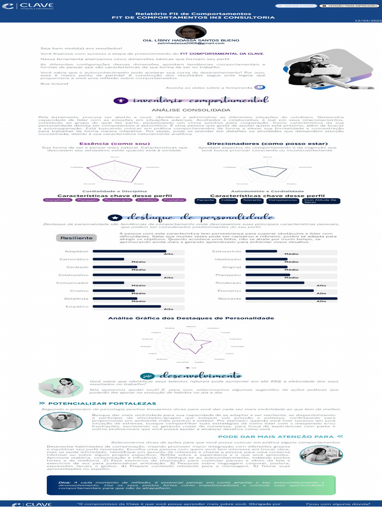 Relatório Fit de Comportamentos LÍBNY HADASSA SANTOS BUENO 12 03 | PDF