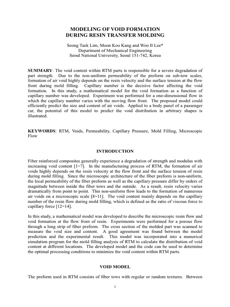Void Formation in Resin Transfer Molding | PDF | Viscosity | Composite ...