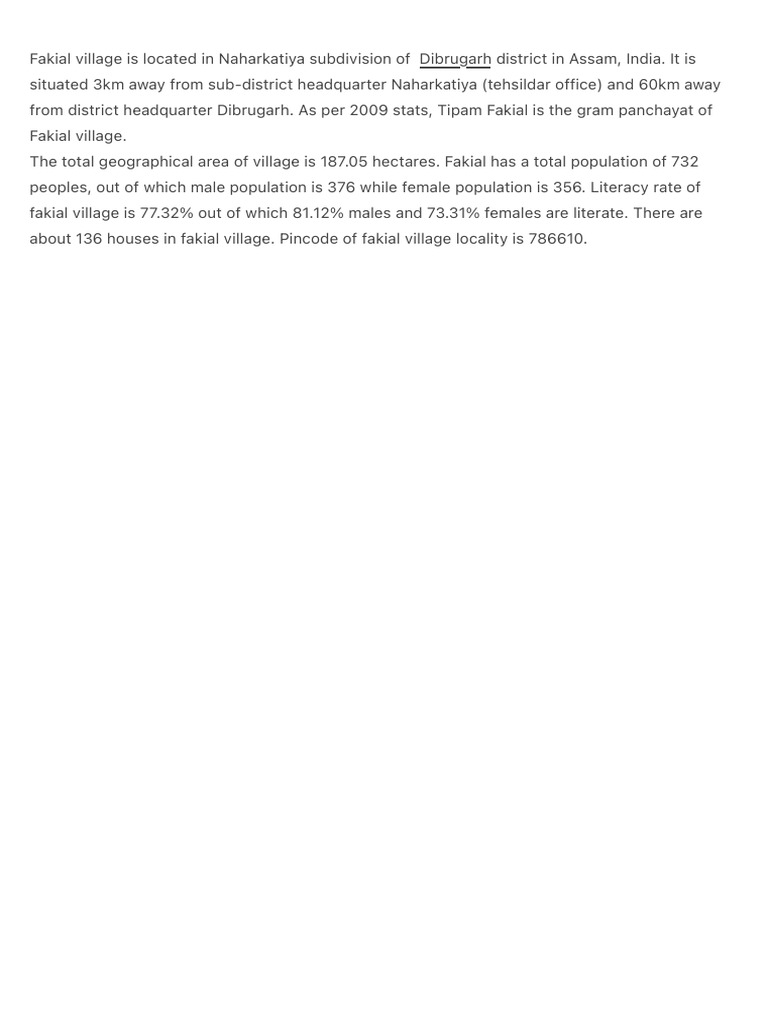 Fakial Village Is Located in Naharkatiya Subdivision of Dibrugarh | PDF