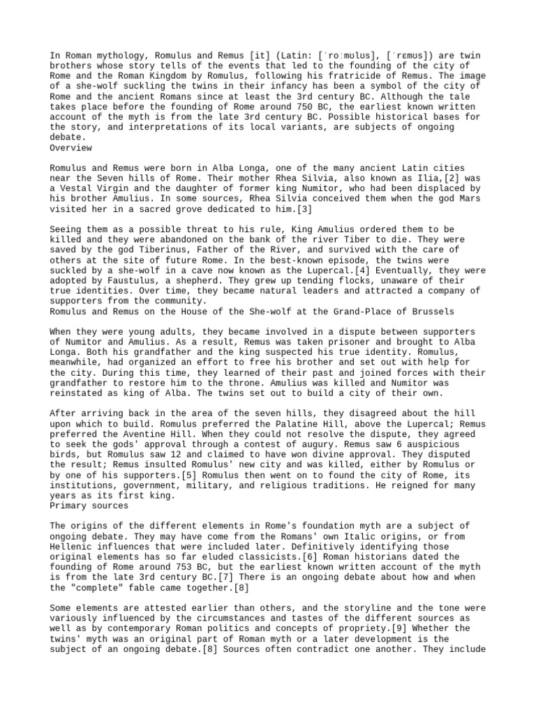 In Roman Mythology, Romulus and Rem | PDF | Romulus And Remus | Ancient ...