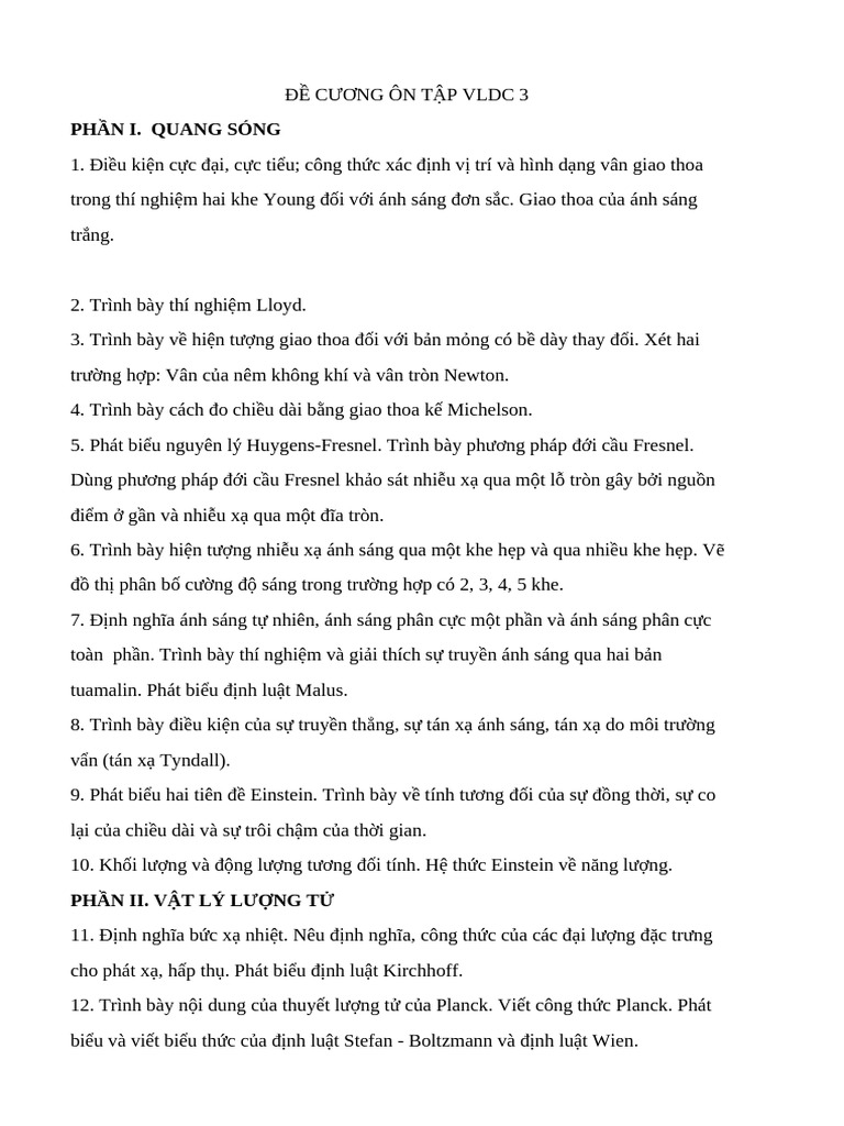 ĐỀ CƯƠNG ÔN TẬP VLDC 3 | PDF