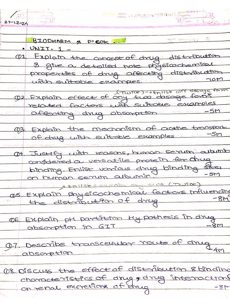 Biopharm Sem 6 Pyq Written | PDF
