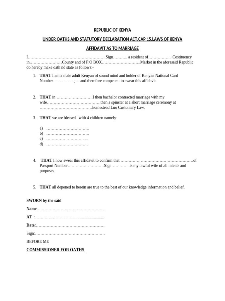 Affidavit of Marriage in Kenya | PDF