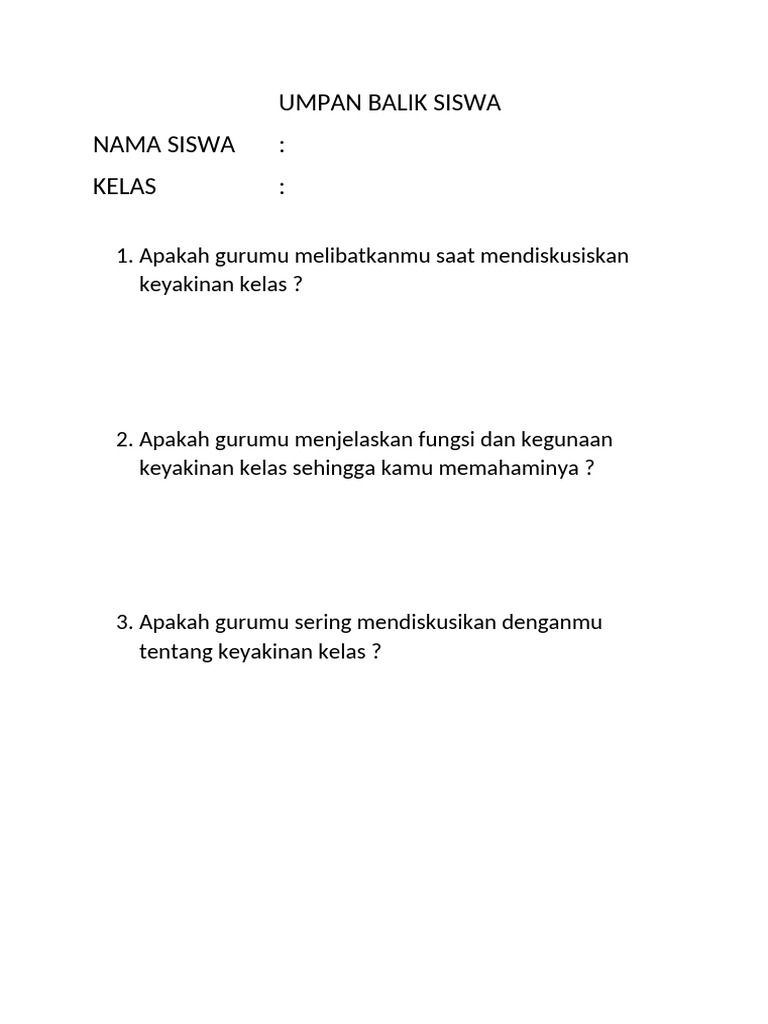 Umpan Balik Siswa | PDF