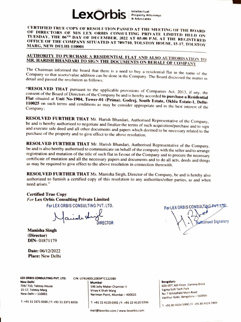 Board of Resolution Lex Orbis | PDF | Property Law | Civil Law (Common Law)