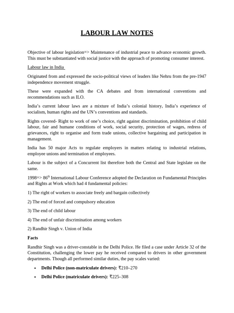 Labour Law Notes | PDF | Labour Law | Employment