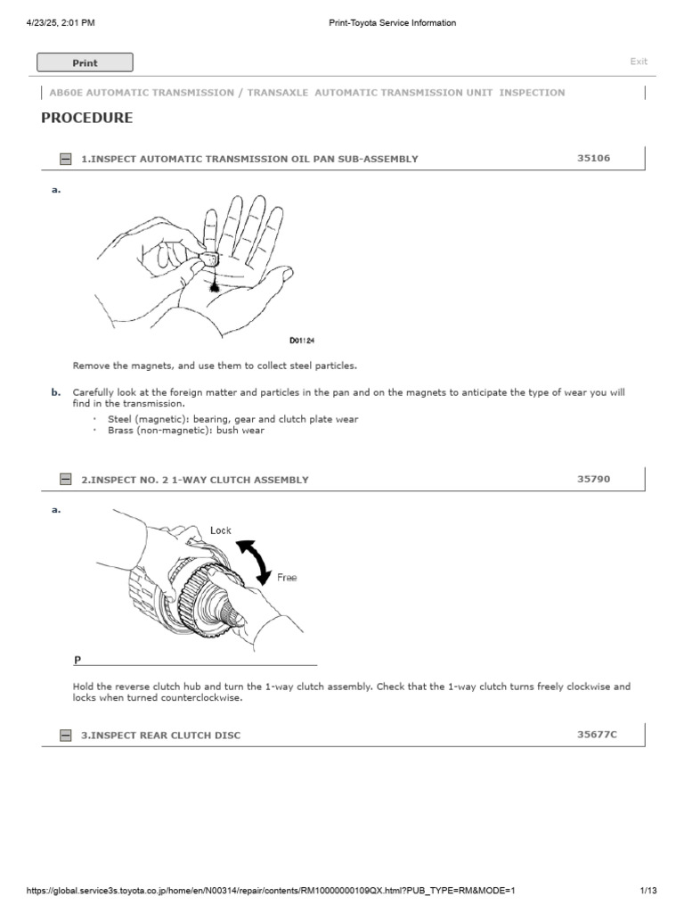 AB60E Automatic Transmission Inspection Guide | PDF | Gear | Automatic ...