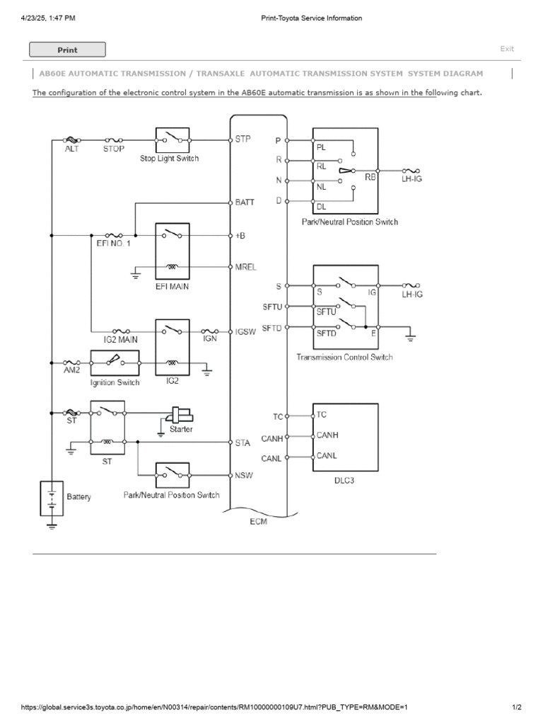 Transaxle Automatic Transmission System System Diagram | PDF