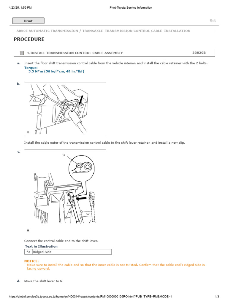 Transaxle Transmission Control Cable Installation | PDF | Car Body ...