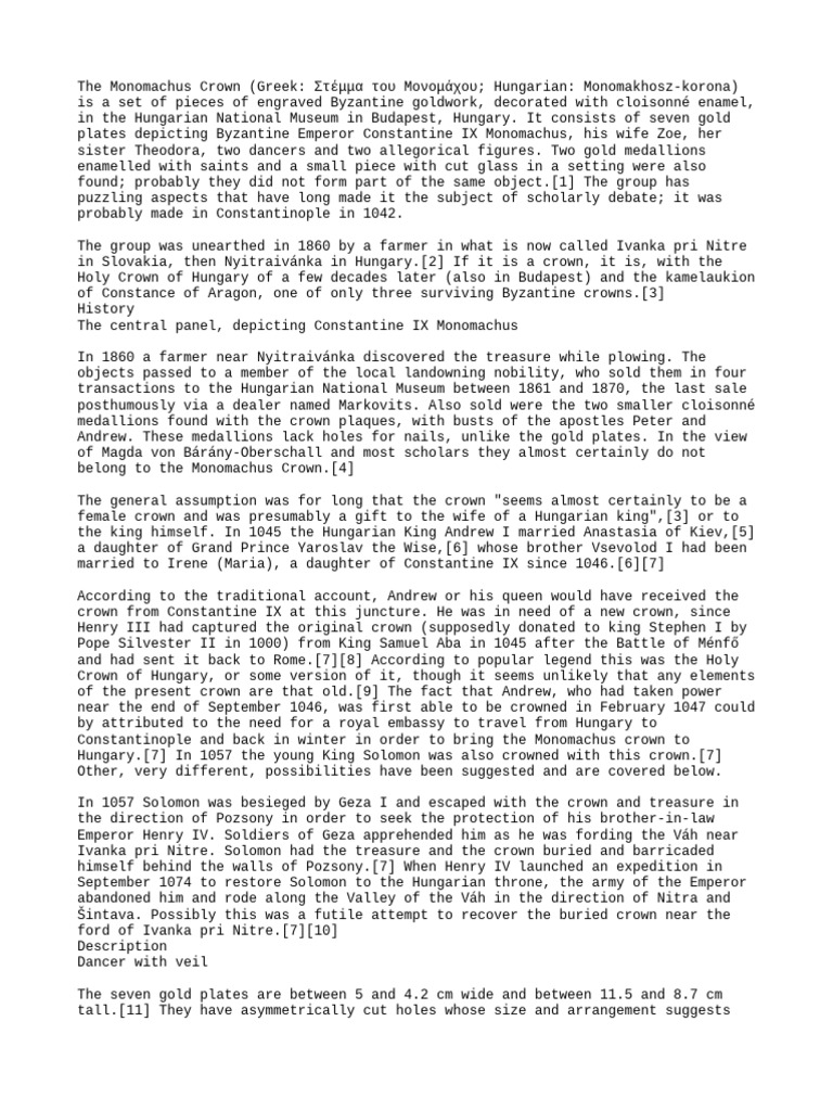 The Monomachus Crown (Greek Στέμμα | PDF