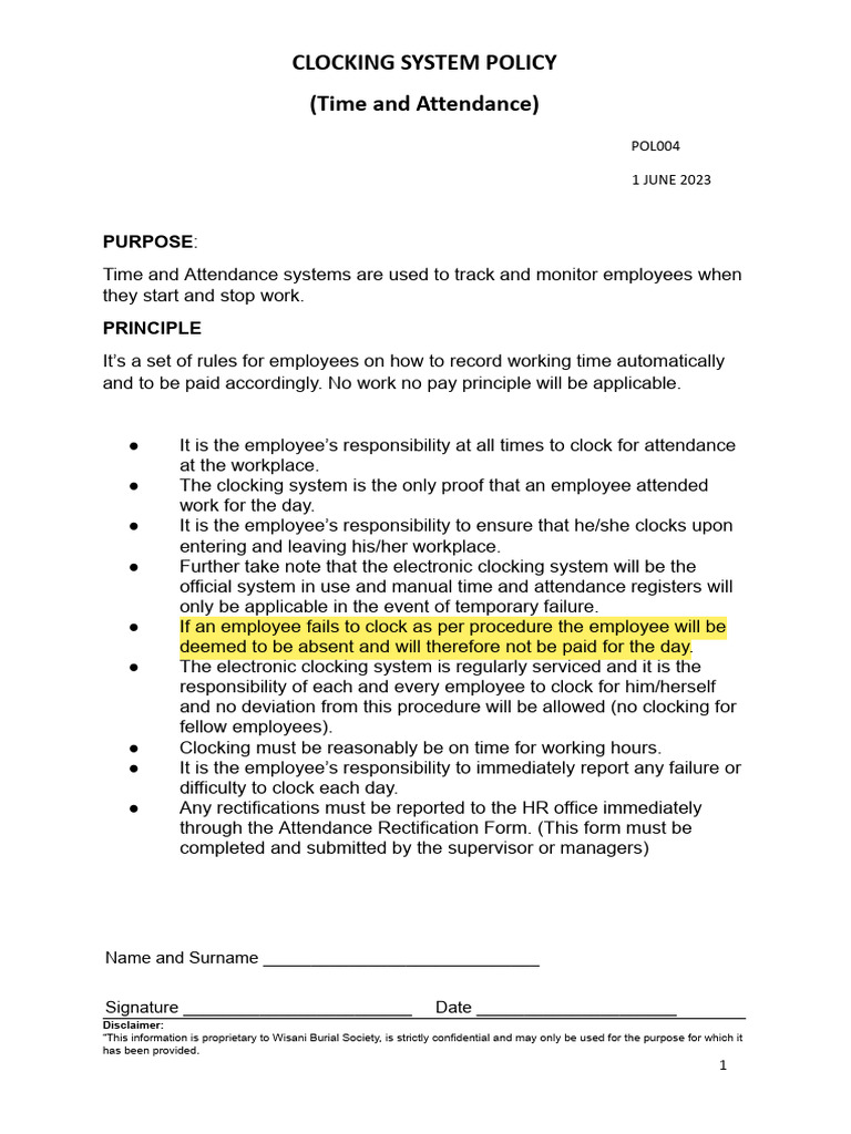 12. CLOCKING SYSTEM POLICY | PDF | Business | Justice