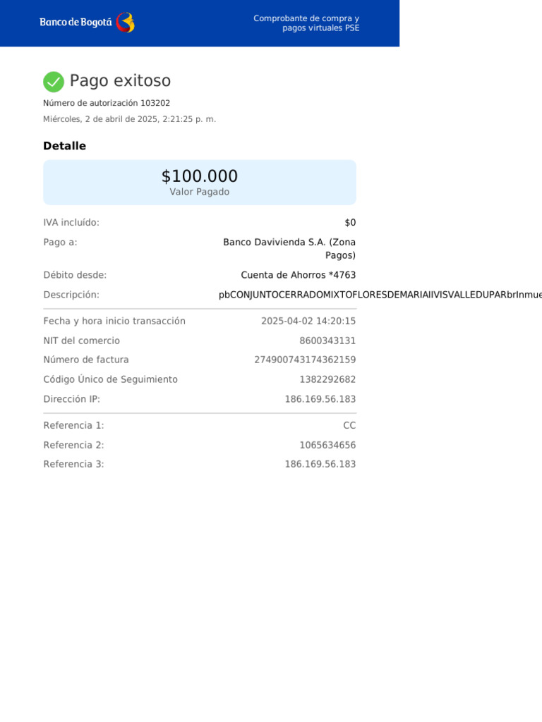 Comprobante de Pago PSE 8600343131 | PDF