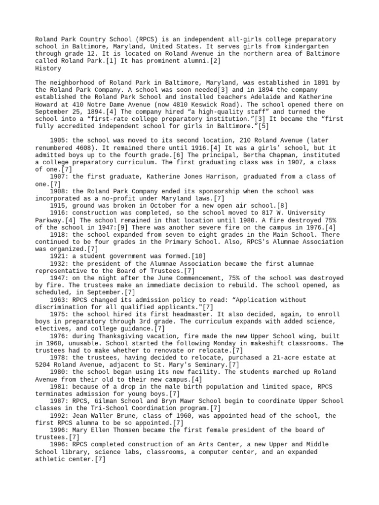 Roland Park Country School (RPCS) I | PDF | Schools