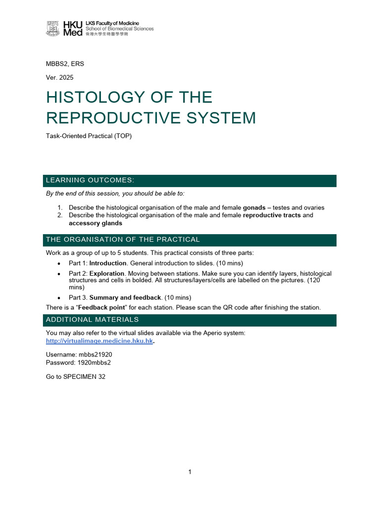 Anatomy Practical II - Histology of The Genital System | PDF | Epithelium | Uterus