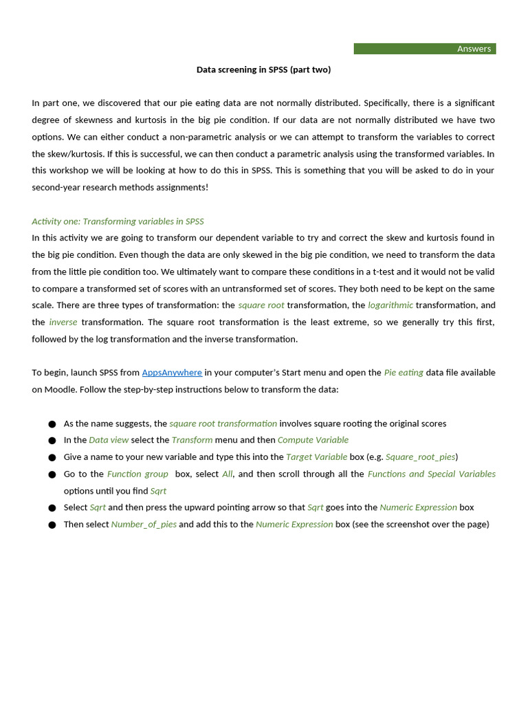 Answers For Data Screening in Spss Part Two | PDF | Skewness | Standard ...