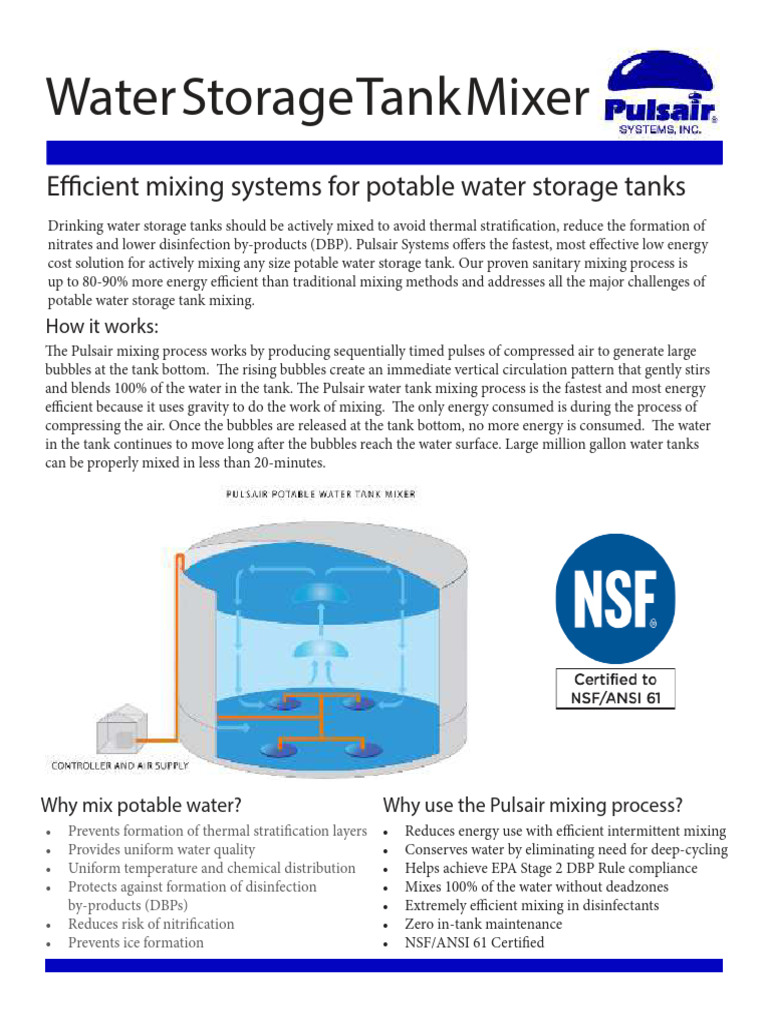 Water Tank Mixing Pulsair Systems | PDF | Water | Drinking Water