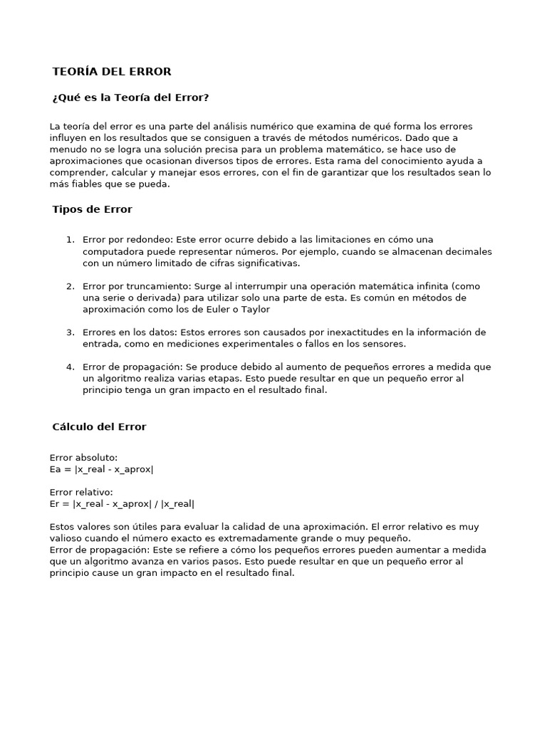 Teoría Del Error | PDF | Análisis numérico | Aproximación