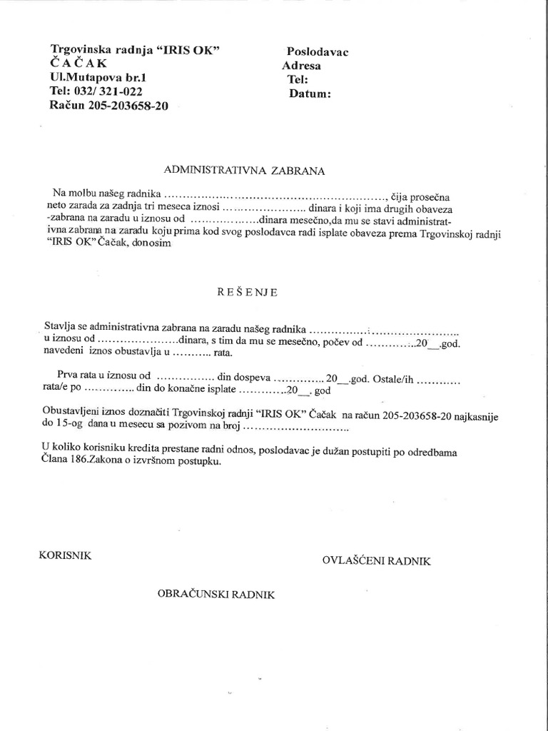 IRIS ADMINISTRATIVNA ZABRANA | PDF