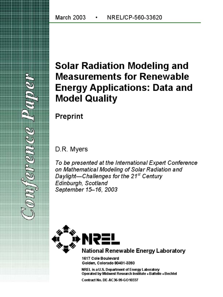 NREL - Solar Radiation Modeling and Measurements For Renewable Energy ...