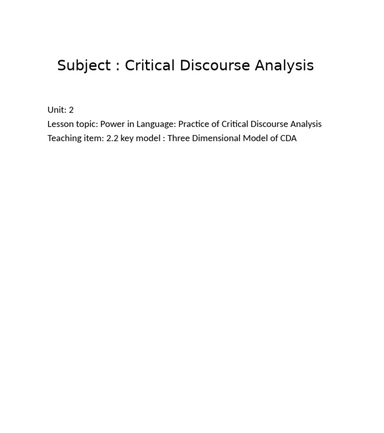 Subject: Critical Discourse Analysis | PDF