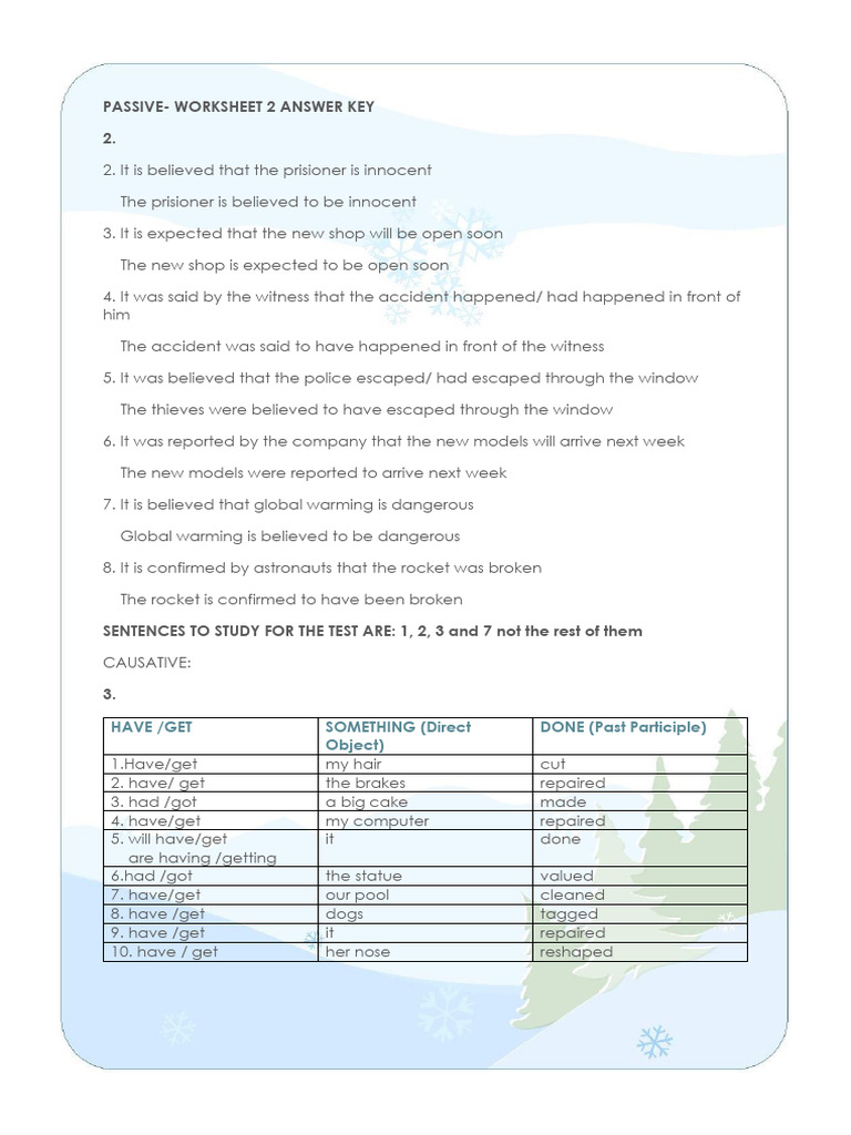 Answer Key Passive Worksheet 2 | PDF